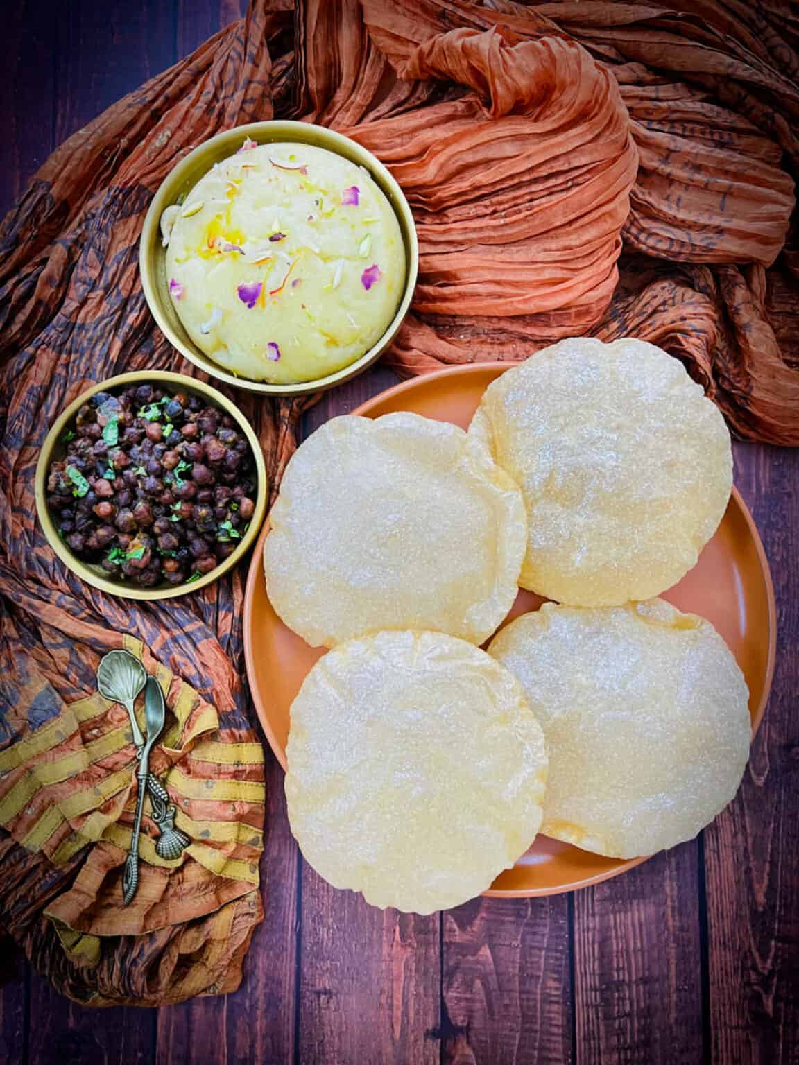 Halwa Puri (Sooji Ka Halwa, Poori, and Sukhe Chanay) - Easy Indian Cookbook