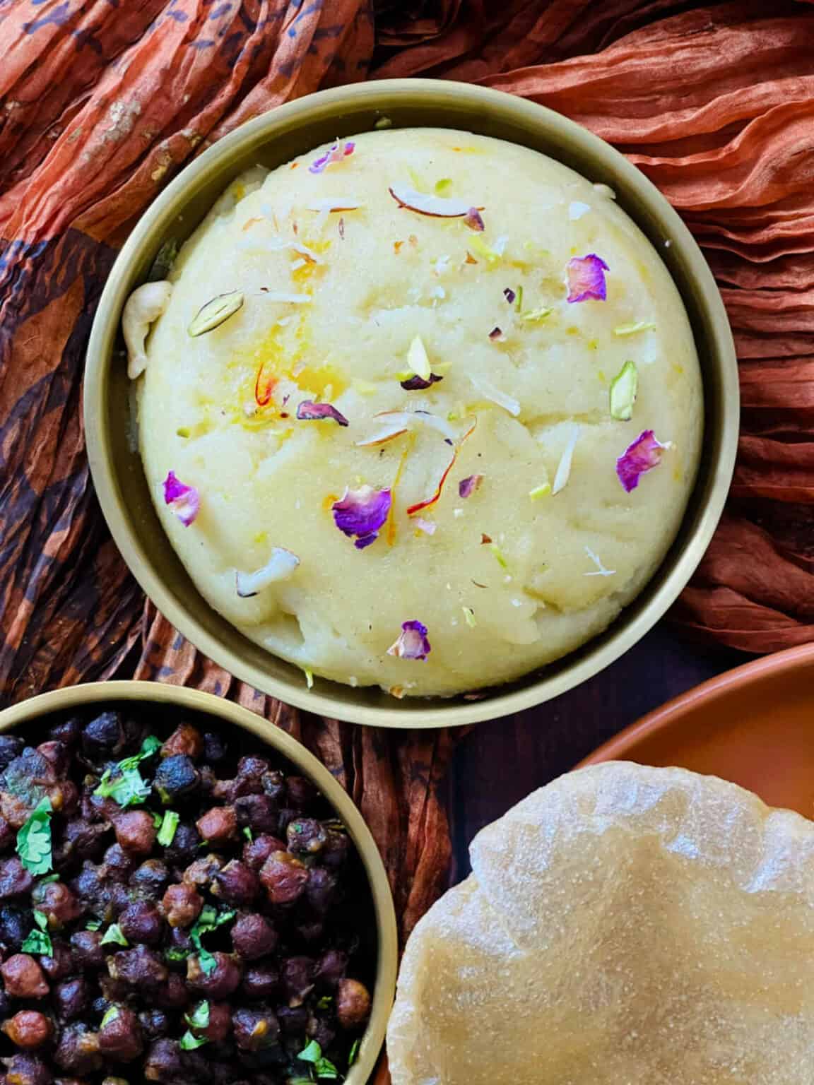 Halwa Puri (Sooji Ka Halwa, Poori, and Sukhe Chanay) - Easy Indian Cookbook